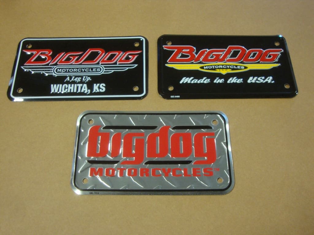 BIG DOG MOTORCYCLES OEM SMALL LICENSE PLATE SET of 3 COLLECTOR SHOWROO ...